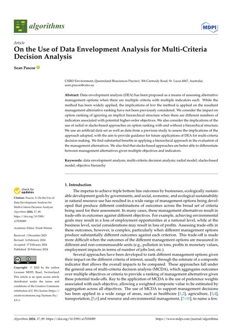 Pdf On The Use Of Data Envelopment Analysis For Multi Criteria Decision Analysis