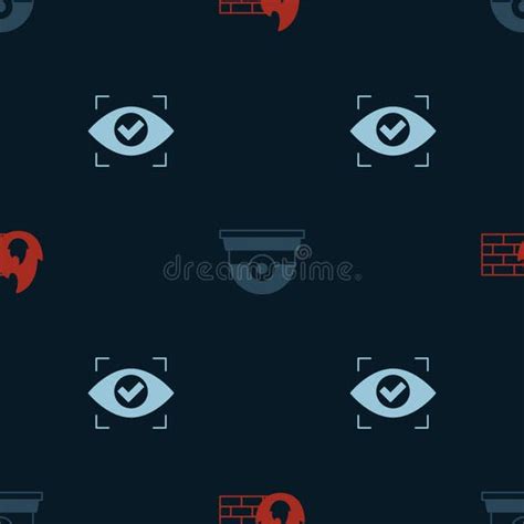 Set Firewall Security Wall Security Camera And Eye Scan On Seamless Pattern Vector Stock