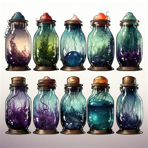 Premium Photo A Series Of Different Colored Glass Bottles With