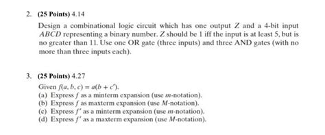 Solved 2 25 Points 4 14 Design A Combinational Logic