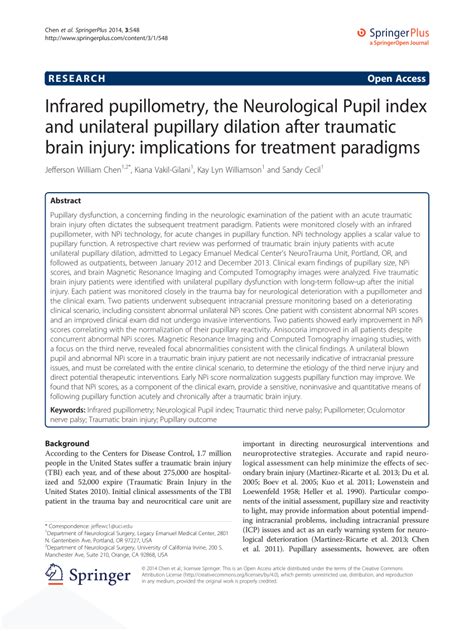Pdf Infrared Pupillometry The Neurological Pupil Index And Unilateral Pupillary Dilation