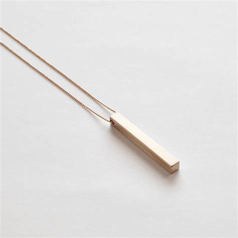Langly Solid Brass Rectangle Bar Necklaceminimalist Necklacelong