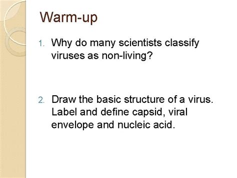 Warmup 1 Why Do Many Scientists Classify Viruses