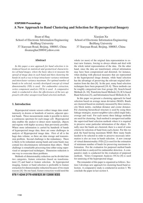 Pdf A New Approach To Band Clustering And Selection For Hyperspectral
