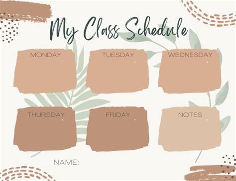 Editable Instant Printable Digital File Boho Class Schedule Template