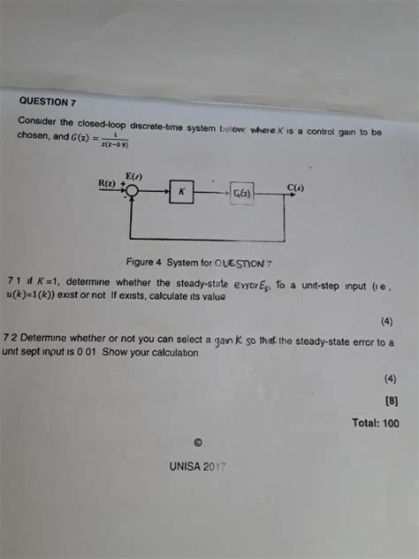 Solved Question 7 Consider The Closed Loop Discrete Time