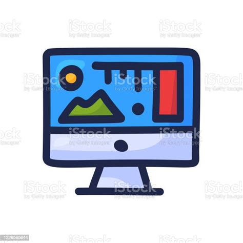 손으로 그린 스케치 스타일에 예술 통계 및 분석 데이터를 표시하는 낙서 스타일의 컴퓨터 화면 채워지지 않은 라인 아트 Lcd에