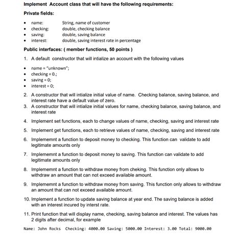 Solved Implement Account Class That Will Have The Following