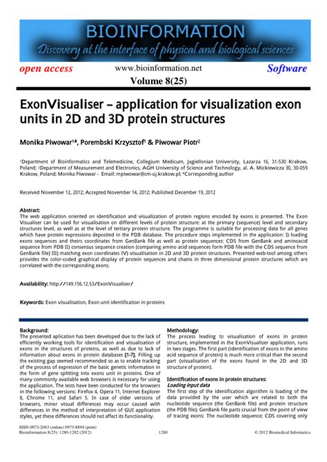 PDF ExonVisualiser Application For Visualization Exon Units In D And D Protein Structures