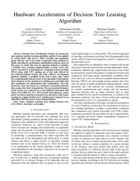 Pdf Hardware Acceleration Of Decision Tree Learning Algorithm