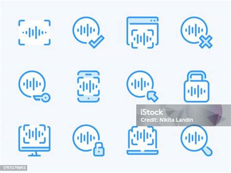 Voice Recognition And Sound Scanning Vector Line Icons Stock