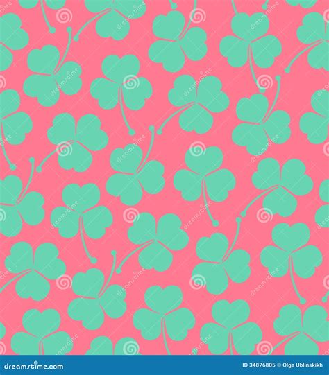 Seamless Cute Pattern With Clover Trefoil Endless Background Texture
