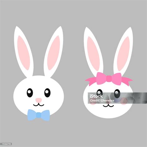 리본벡터 일러스트와 함께 행복 한 부활절 토끼 귀여운 토끼 소녀와 소년 고립 된 흰 토끼 만화 0명에 대한 스톡 벡터 아트 및 기타 이미지 Istock