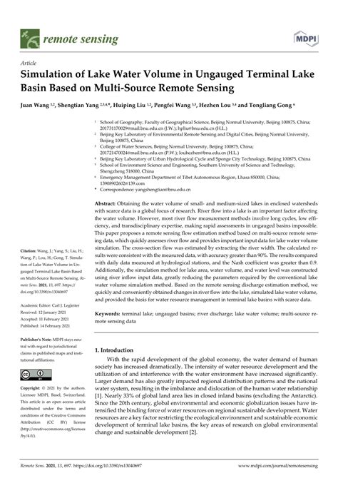 Pdf Simulation Of Lake Water Volume In Ungauged Terminal Lake Basin Based On Multi Source