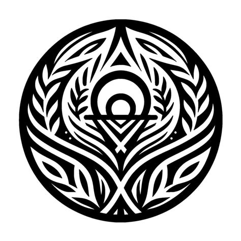 Symmetrical Black And White Circular Featuring Stylized Leaves Triangles Circles And Abstract