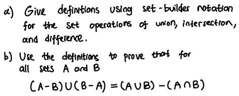 Solved A Give Definitions Using Set Builder Notation For Chegg