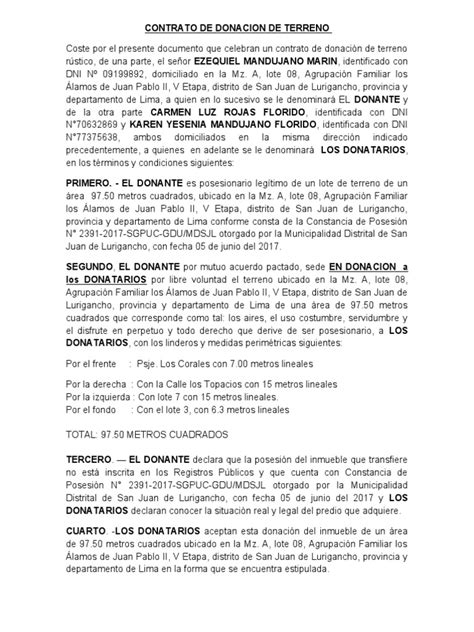 Contrato De Donacion De Terreno Ezequiel Pdf Donación