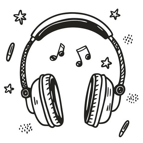 Doodle Headphones With Musical Notes And Stars Illustration 60126599