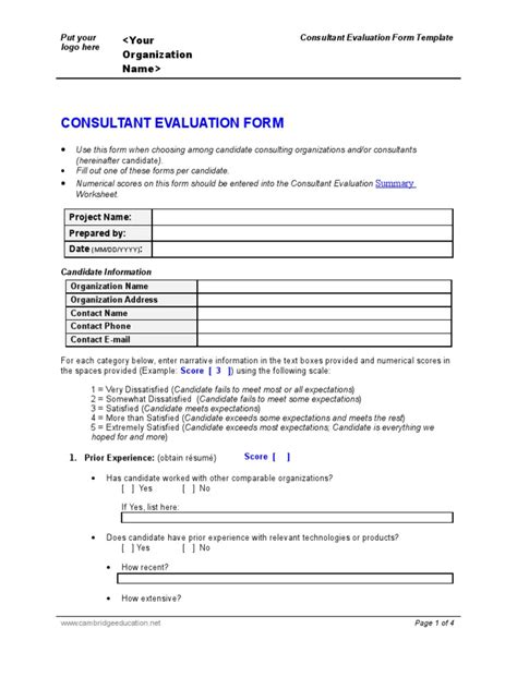 Consultant Evaluation Form Template Pdf Résumé Business