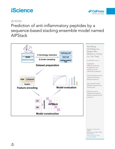 Pdf Prediction Of Anti Inflammatory Peptides By A Sequence Based