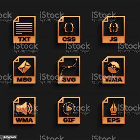 Svg 파일 문서  Eps Wma 및 Msg 아이콘을 설정합니다 벡터 검은색에 대한 스톡 벡터 아트 및 기타 이미지 검은색 금 금속 금색 Istock