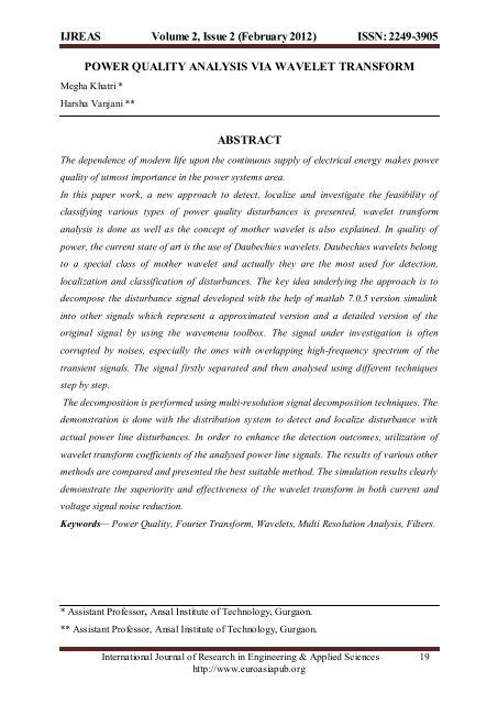 Power Quality Analysis Via Wavelet Transform