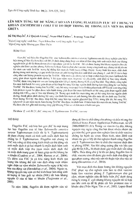 Pdf Fed Batch Fermentation For Increasing The Yield Of Flagellin Flic From Recombinant E Coli