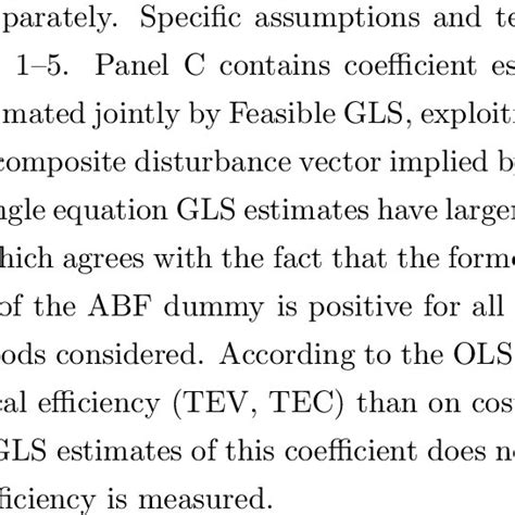 Panel A Contains For Each Efficiency Measure The Ols Estimate Of Download Table