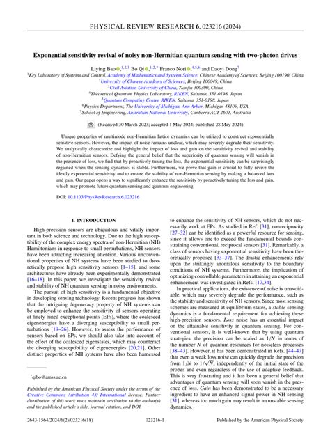 Pdf Exponential Sensitivity Revival Of Noisy Non Hermitian Quantum Sensing With Two Photon Drives
