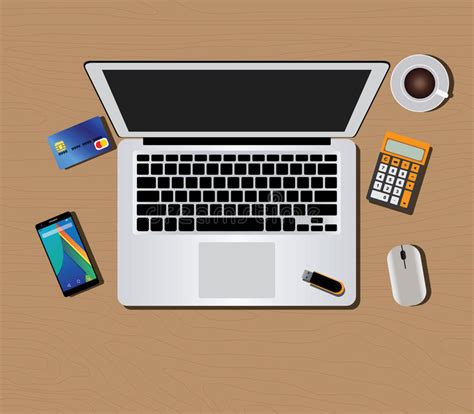 Workspace With Computer Keyboard Mouse Coffee Smartphone Stock Illustration Illustration Of