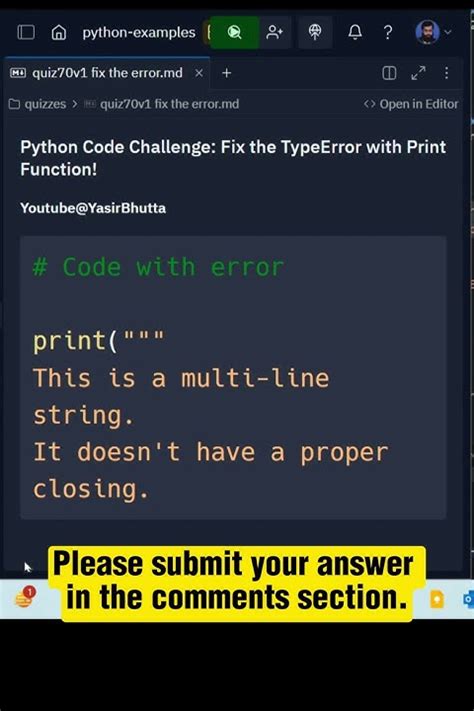 Python Quiz 71 Fix The Typeerror With Print Function A Coding Challenge Python For