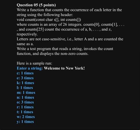 Solved Question 05 5 Points Write A Function That Counts