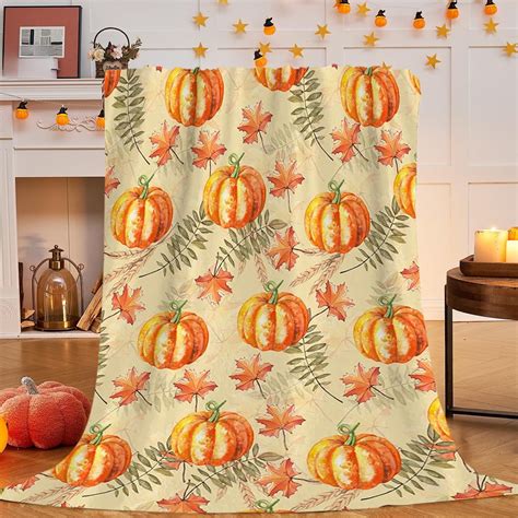 Fall Blanket Throw 40×28 Fleece Pumpkin Leaves Blankets For Couch