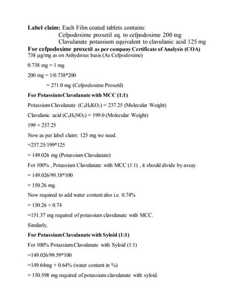 Cefpodoxime Proxetil And Potassium Clavulanate Calculation By Bishnu Adhikari Docx