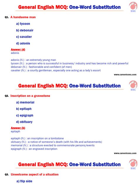 New One Word Substitution Questions And Answers Pdf For Competitive