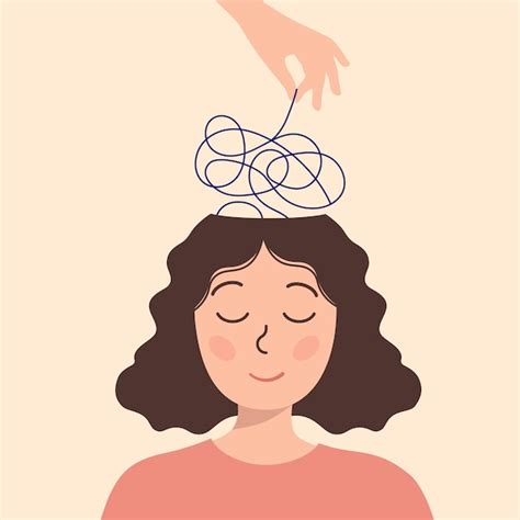 Premium Vector Portrait Of A Girl With A Tangled Ball Of Thoughts On