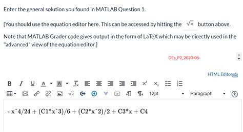 Solved Enter The General Solution You Found In MATLAB Chegg