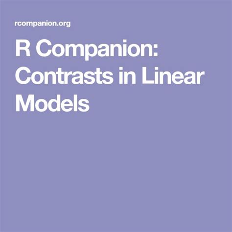 R Companion Contrasts In Linear Models