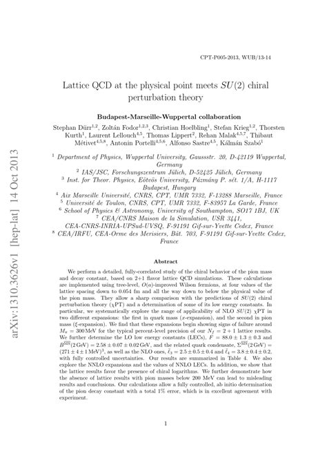 Pdf Lattice Qcd At The Physical Point Meets Su2 Chiral Perturbation Theory