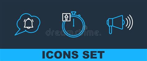 Set Line Megaphone Speech Bubble Chat Notification And Stopwatch Icon Vector Stock Vector