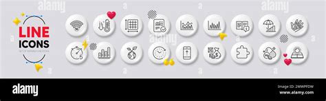 puzzle qr code and timer line icons for web app printing white