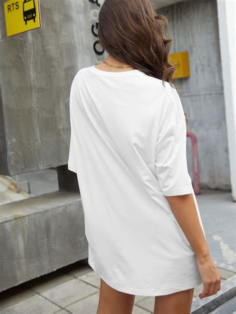 Solid Drop Shoulder Oversized Tee Shein Usa