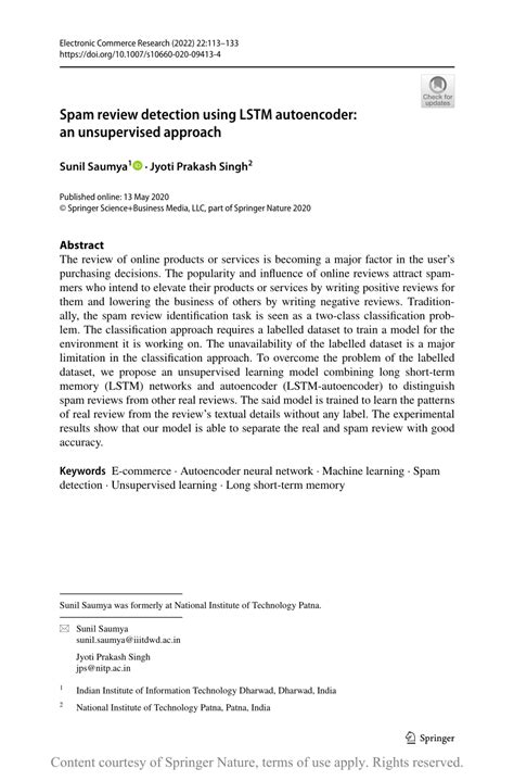 Spam Review Detection Using LSTM Autoencoder An Unsupervised Approach Request PDF
