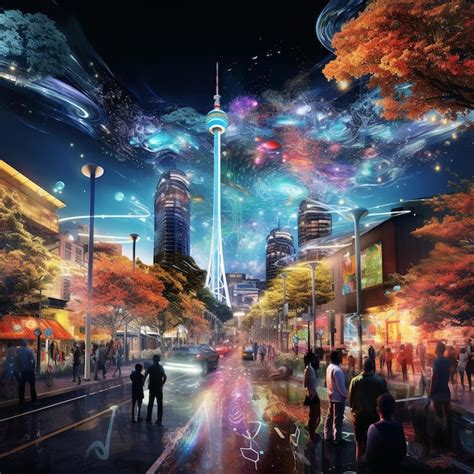 Premium Ai Image Surreal Futuristic Johannesburg Cityscape With Vibrant Trees And Holographic