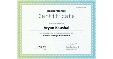 Aryan Kaushal On Linkedin Hackerrank Skill Certificate
