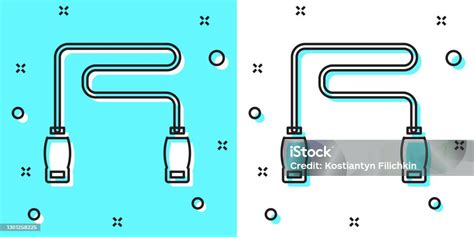 녹색과 흰색 배경에 격리 된 검은 줄 점프 로프 아이콘 로프건너뛰기 스포츠 장비 임의동적 모양 벡터 가능성에 대한 스톡 벡터