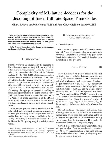 Pdf On The Complexity Of Ml Lattice Decoders For Decoding Linear Full