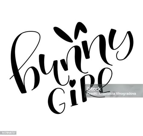 Bunny Girl Black Lettering With Doodle Ears Stok Vektör Sanatı