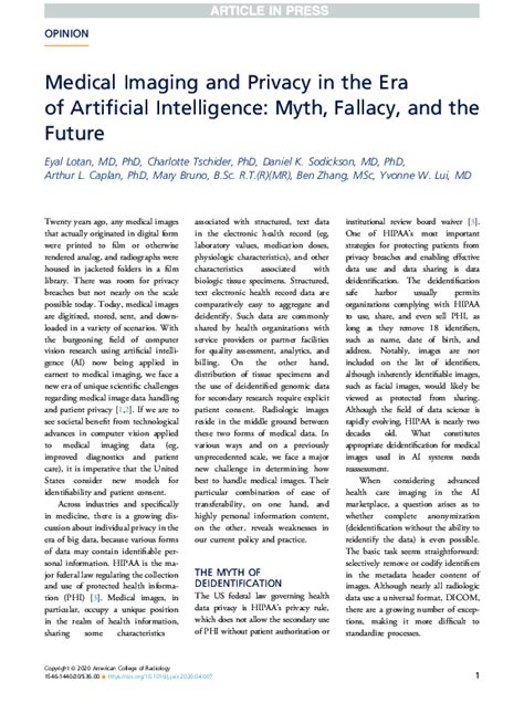 Pdf Medical Imaging And Privacy In The Era Of Artificial Intelligence
