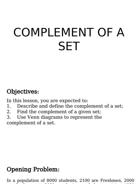 Lesson 3 Complement Of A Set Pdf Mathematical Logic Mathematics